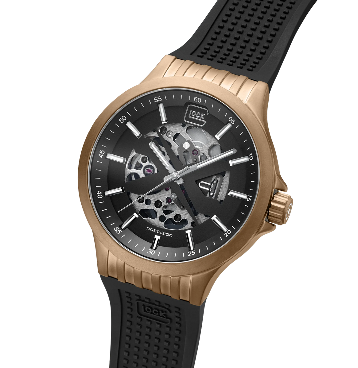 Glock Men's Automatic Watch with Coyote Case & Black Silicone Band ...