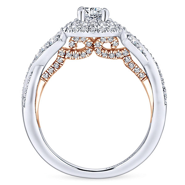 Gabriel & Co Adore Two-Tone Criss-Criss with Double Diamond Halo Engag ...